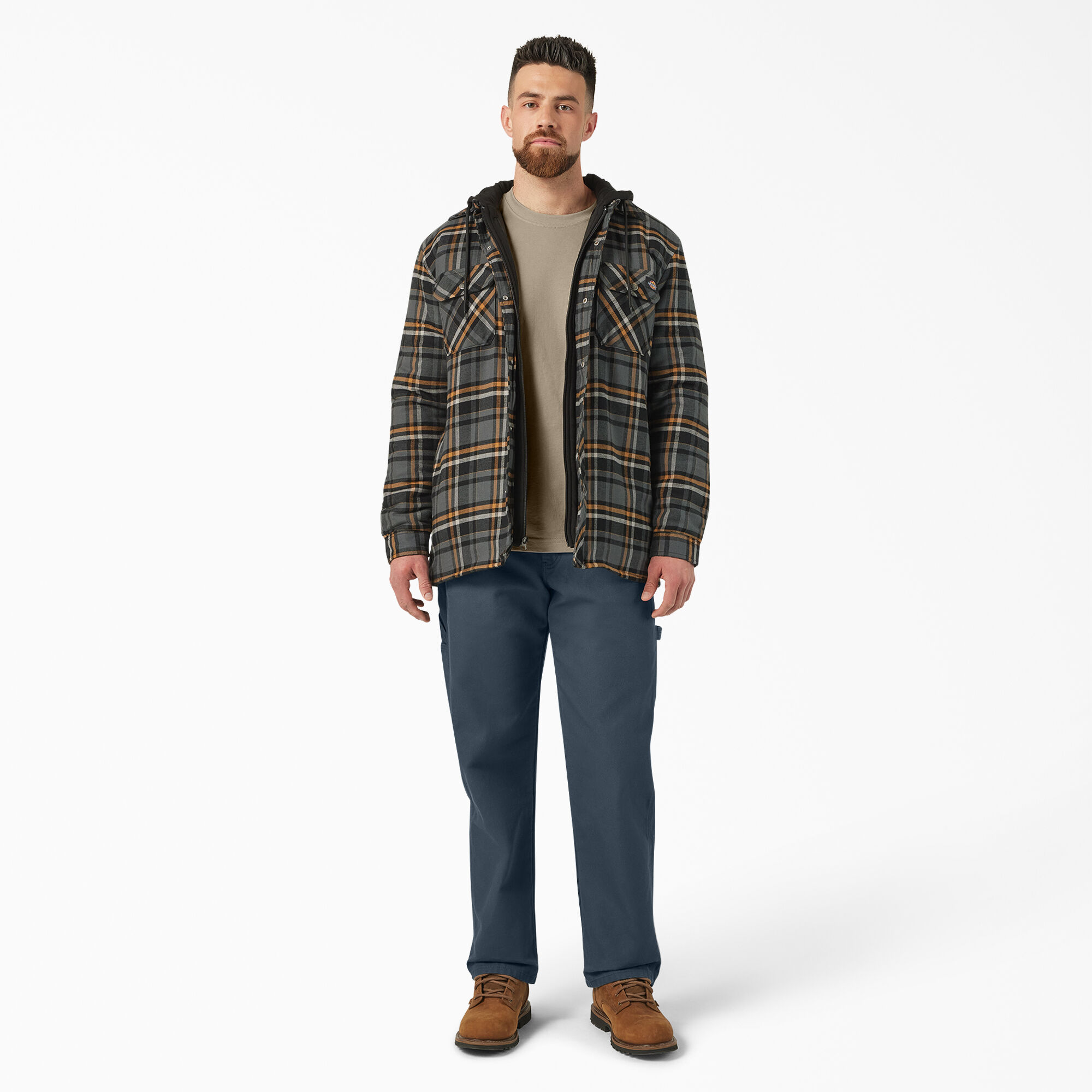 Men's Water Repellent Flannel Hooded Shirt Jacket - Dickies US Men's Water Repellent Flannel Hooded Shirt Jacket - Dickies US