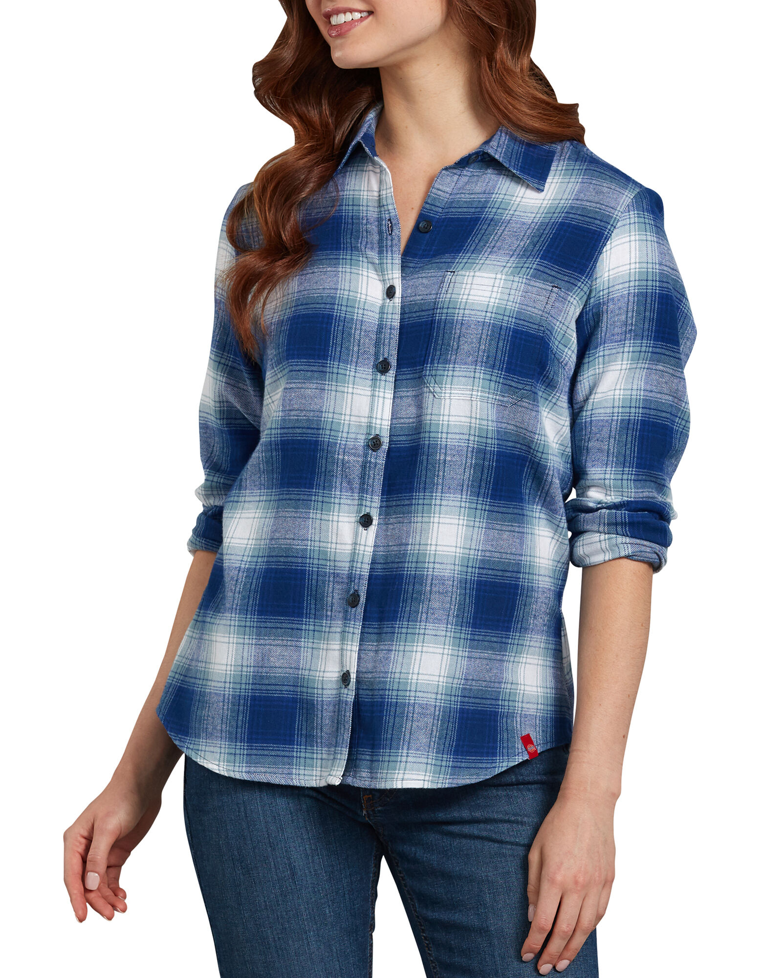 Womens Long Sleeve Plaid Shirt Blue White Plaid 2xl Dickies