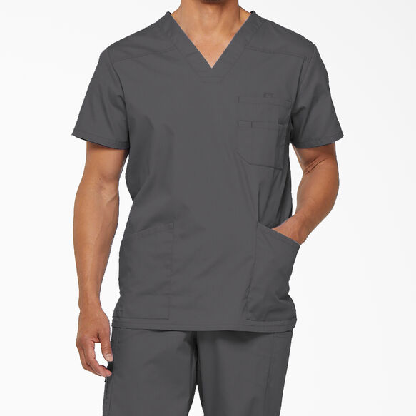 Mens Eds Signature V Neck Scrub Top Pewter Gray Mens Scrubs Dickies