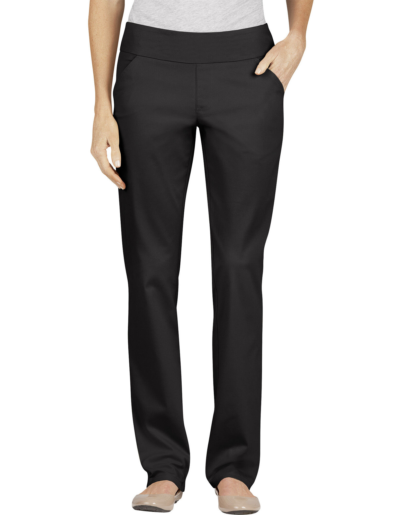 Rinsed Black Womens Modern Fit Straight Leg Bi Stretch Twill Pull On Pants Dickies